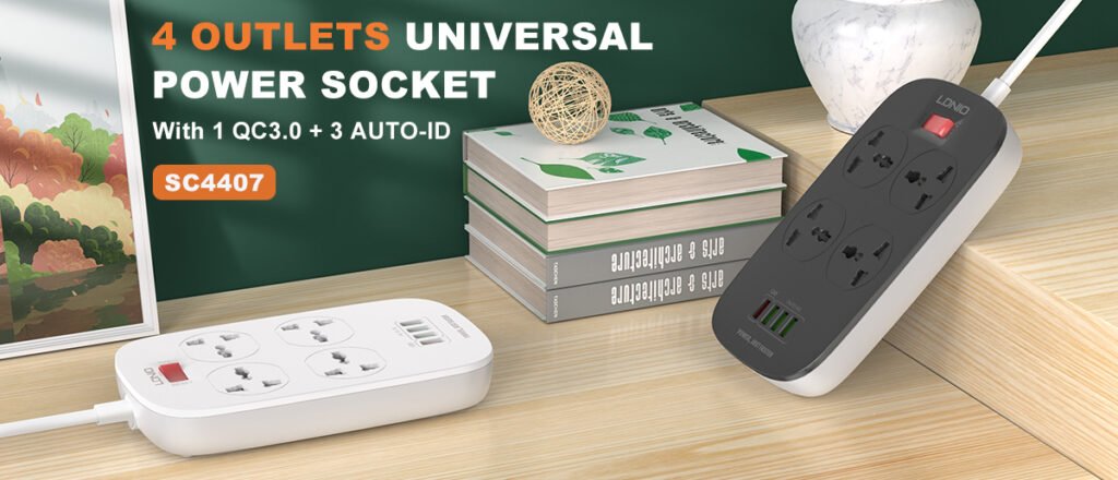 Universal 4 port + 4 USB POWER SOCKET POWER CORD : 2M - itmega.lk